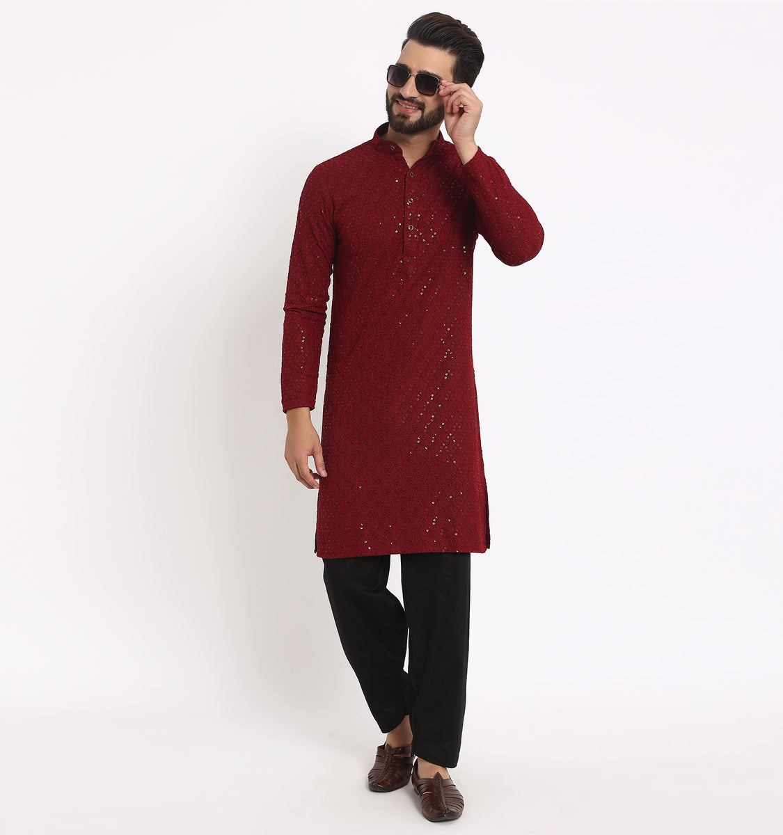 Rayan Embroidered Sequin Kurta – Mad Clothing India